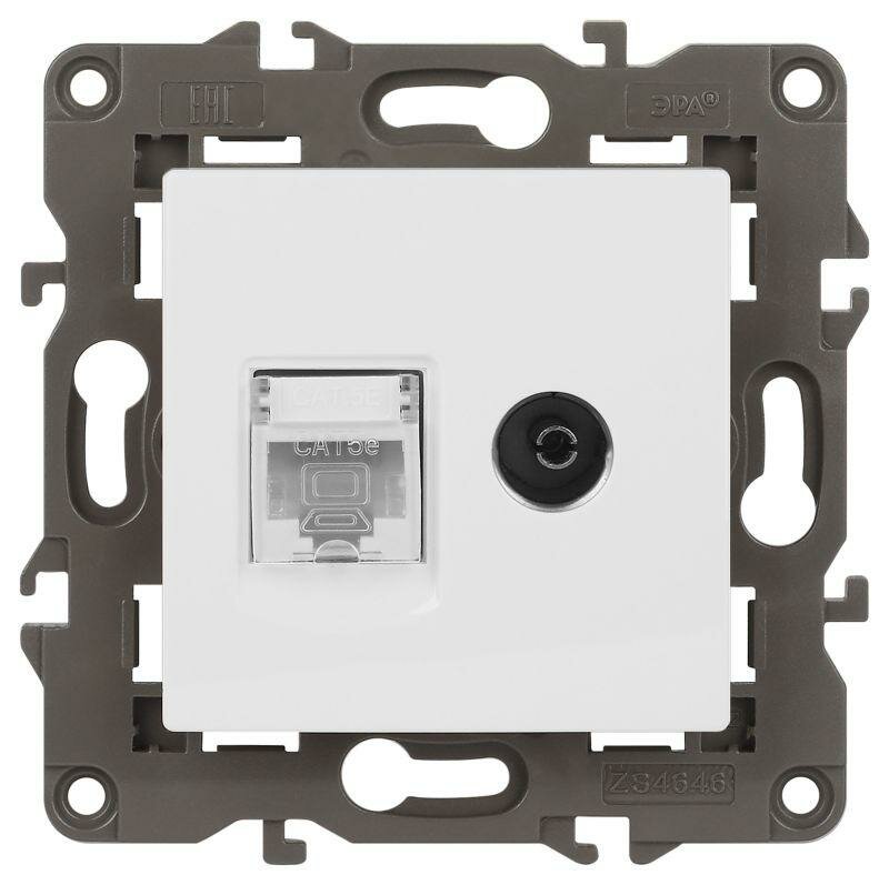 Розетка компьютерная + телевизионная 2-м Elegance 14-3110-01 RJ45 + TV IP20 механизм бел. Эра Б0034314