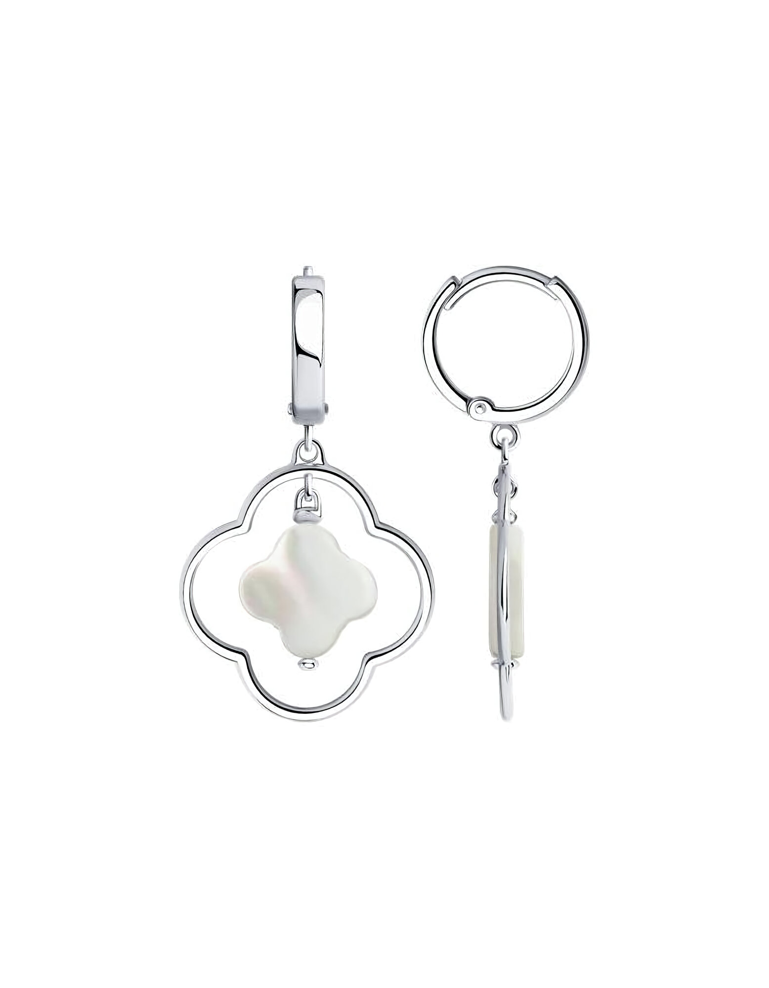 Серьги с подвесками, серебро, 925 проба, родирование, перламутр