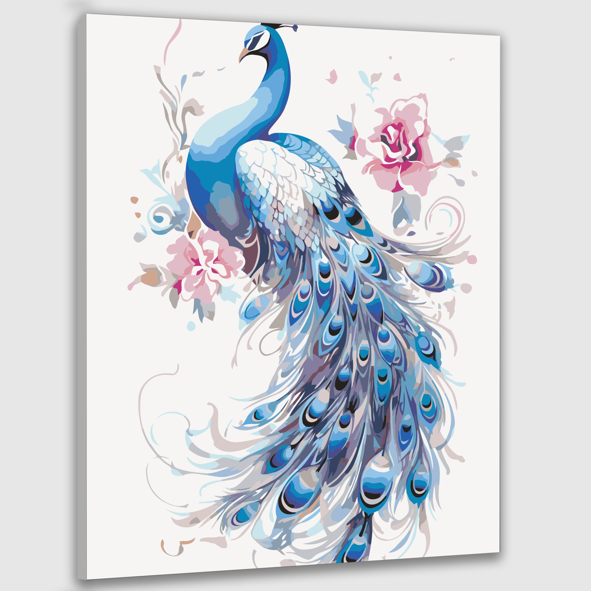 Картина по номерам 40x50 см, павлин, фламинго, перья, цвета, хвостовые перья, каскад, шея, клюв, игривые мазки