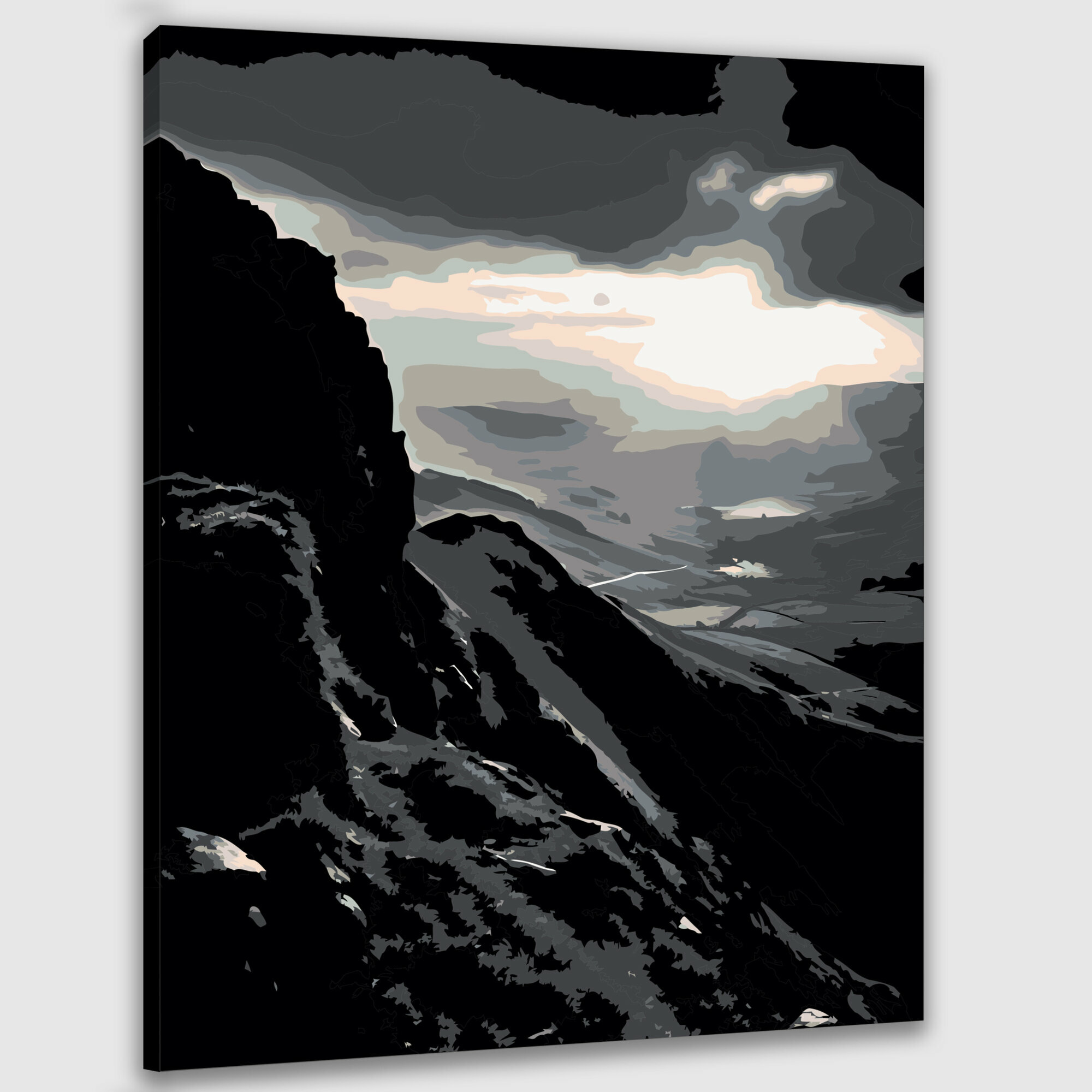Картина по номерам 40x50 см, закат, черно-белая фотография, горизонт, тени, контраст, таинственность, интрига