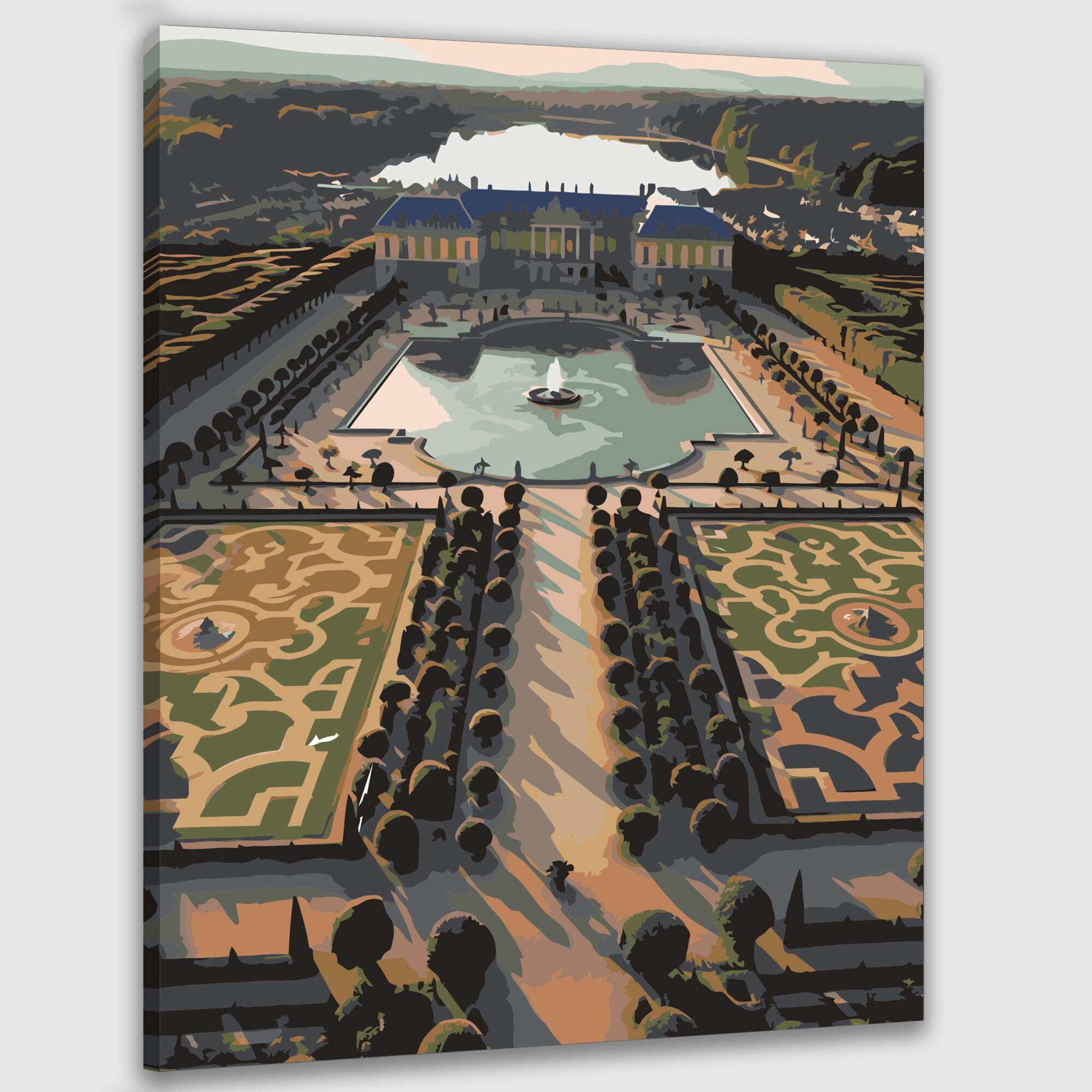 Картина по номерам 40x50 см, Версальский дворец, аэрофотосъемка, сады, фонтаны, архитектура, симметрия, роскошь, цвета