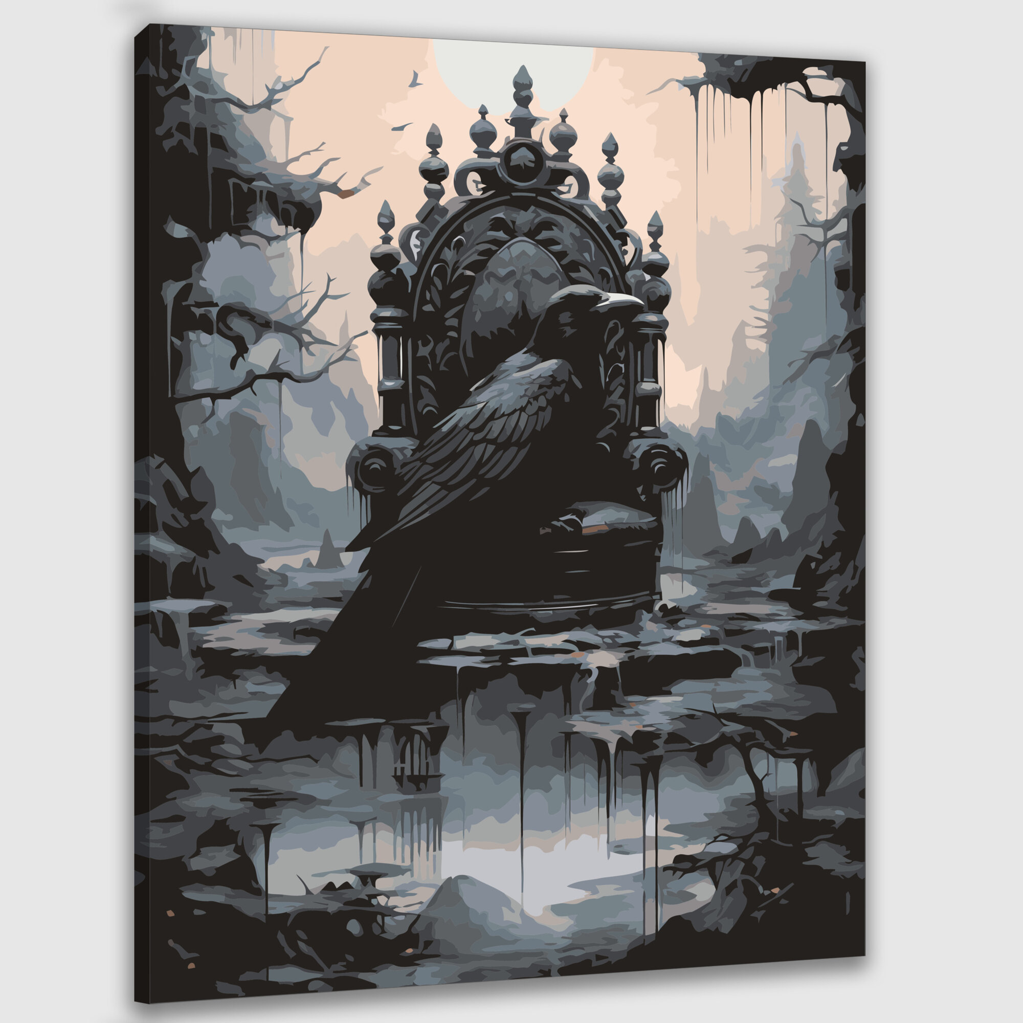 Картина по номерам 40x50 см, картина маслом, фантастическое царство, "Похититель сердец ворон", ворон, трон из перьев