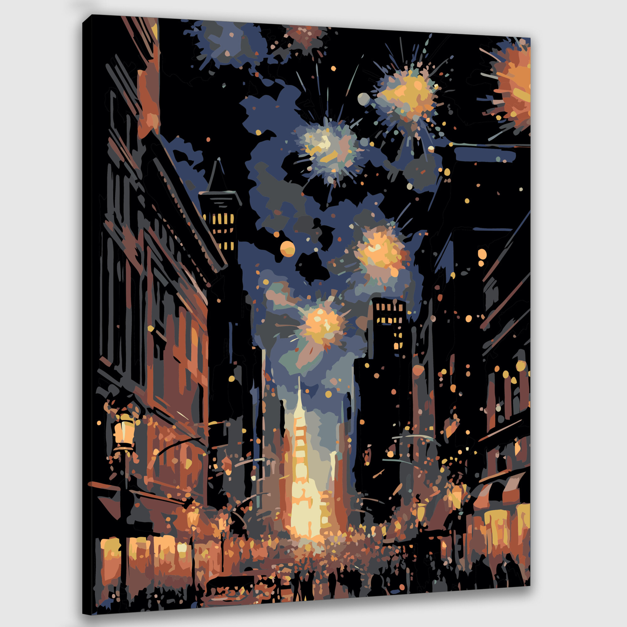 Картина по номерам 40x50 см, фейерверки, городской пейзаж, Новый год, ночное небо, праздничные украшения, огни