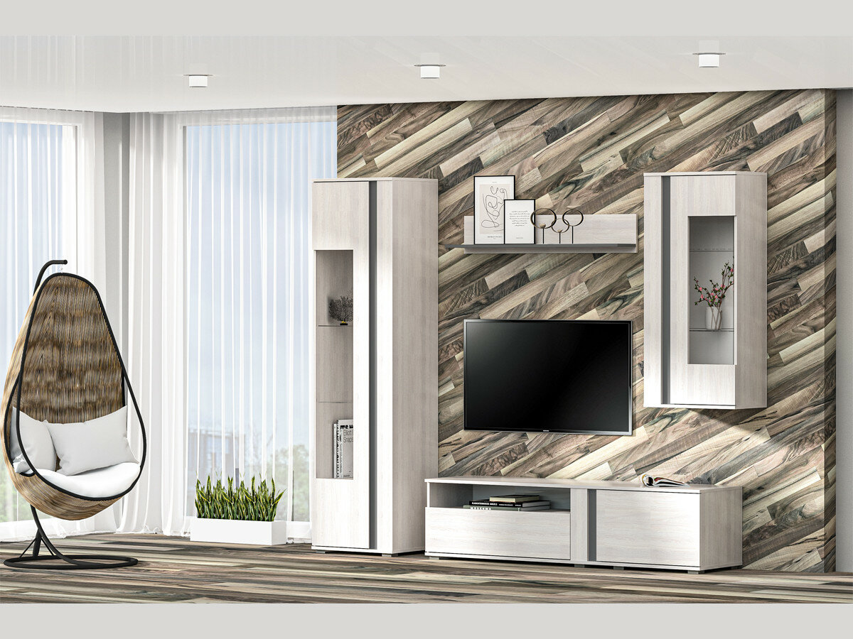 Комплект мебели для гостиной ЛДСП, Ясень анкор светлый/Графит