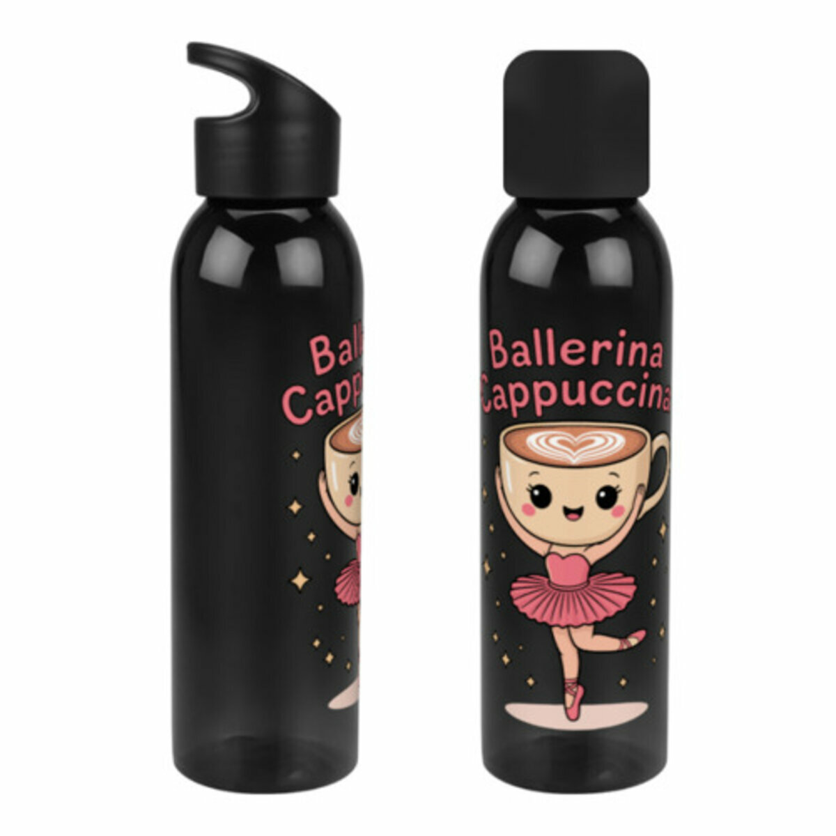 Бутылка для воды «Балерина Капучино, мем, прикол» (черный)