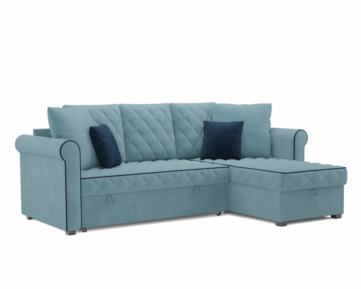 Угловой диван Mebel-ars Берлин велюр Голубой Luna089 Размеры: Высота 750мм Глубина 1580мм Ширина 2370мм