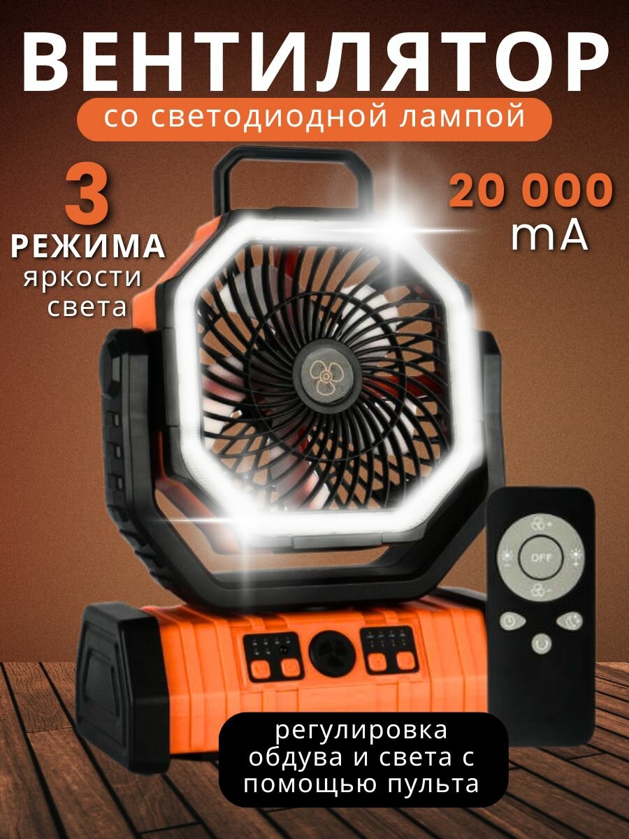 Портативный вентилятор для кемпинга – с солнечной панелью, LED-подсветкой и поворотным механизмом