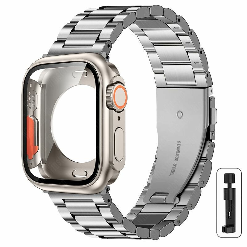 Лента из нержавеющей стали Ultra чехол для Apple Watch ремешок 44 мм 45 мм 41 мм 40 мм для iWatch Series 9 8 7 6 SE 5 4