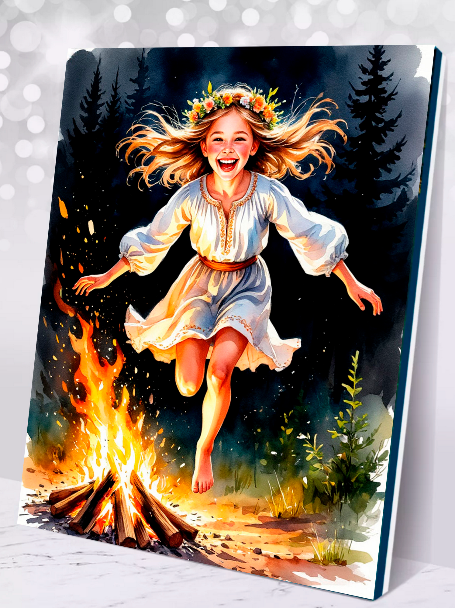 Картина на стену для интерьера "Прыжки через костер" 40х50 см, холст на подрамнике, InterToys