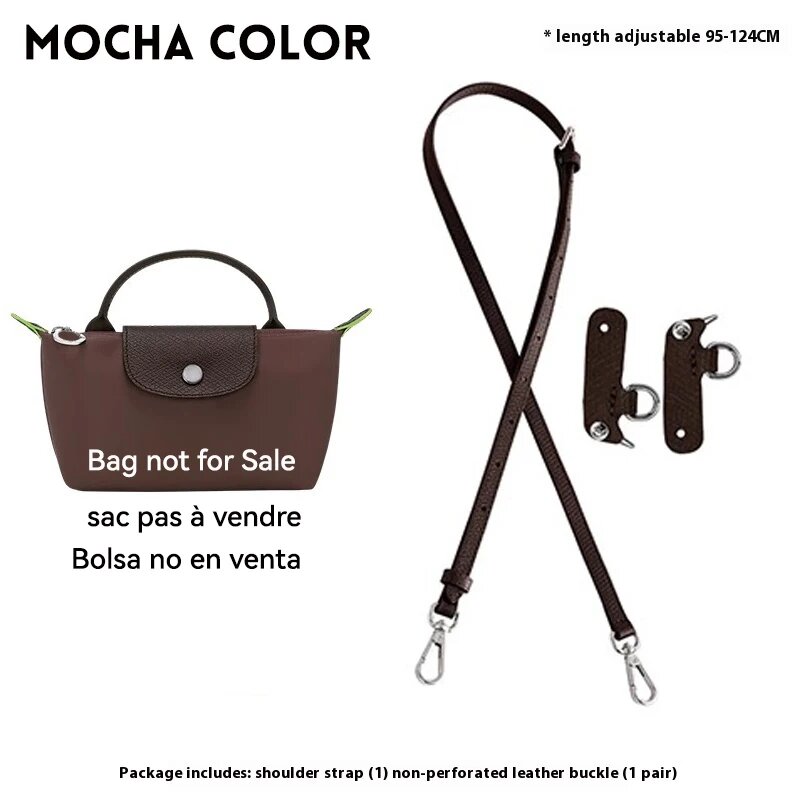 Сменный кожаный ремень для сумки через плечо, подходит для Longchamp Mini, плечевой ремень земного цвета без перфорационной модификации Коричневый, Mocha Set