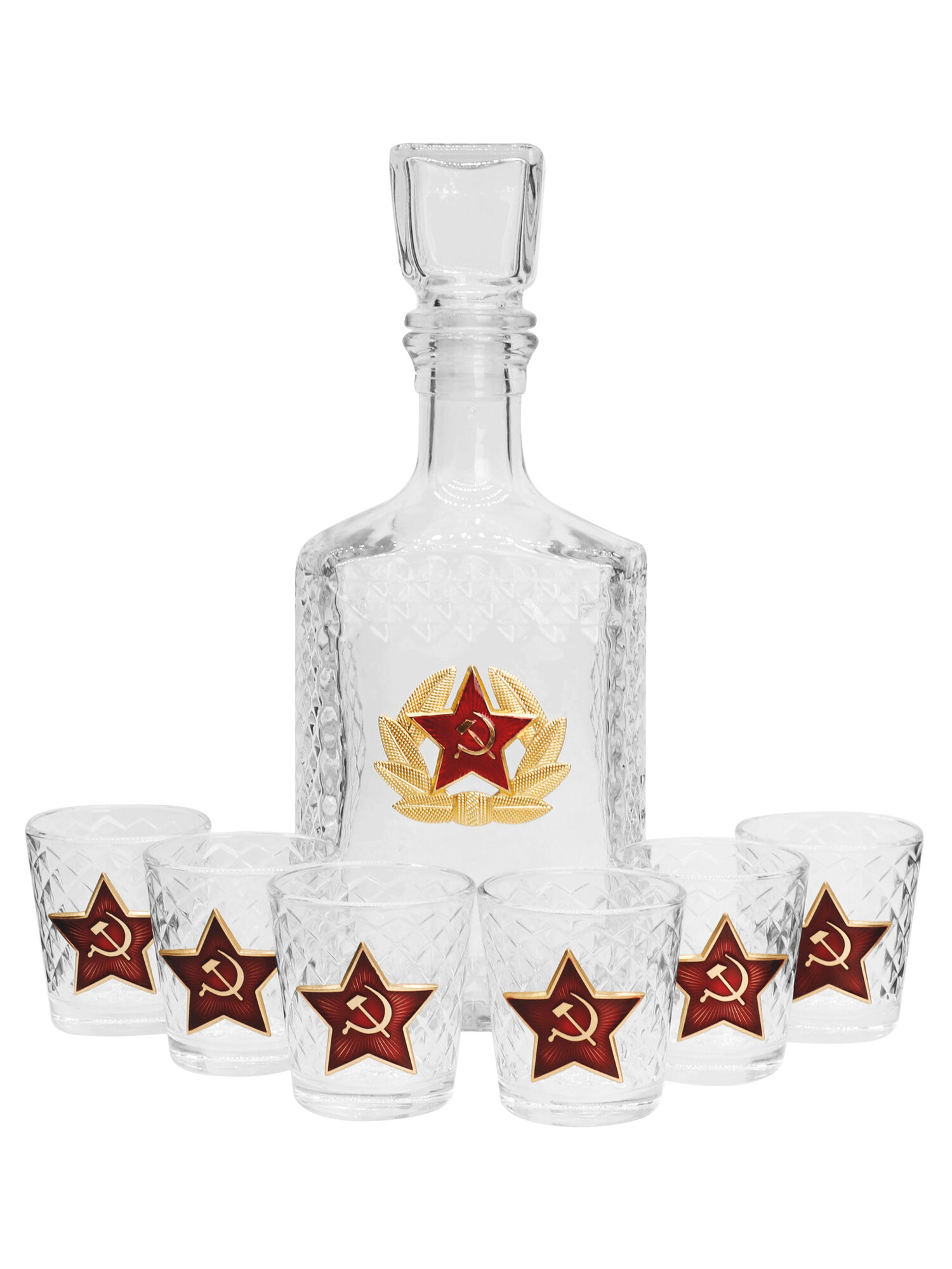 Подарочный набор для водки со штофом Красная Звезда, 6 стопок, 0,5 л.