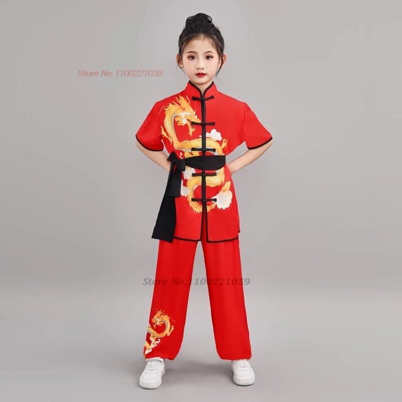 Детский костюм ушу вискоза хлопок с принтом дракона 130, color3