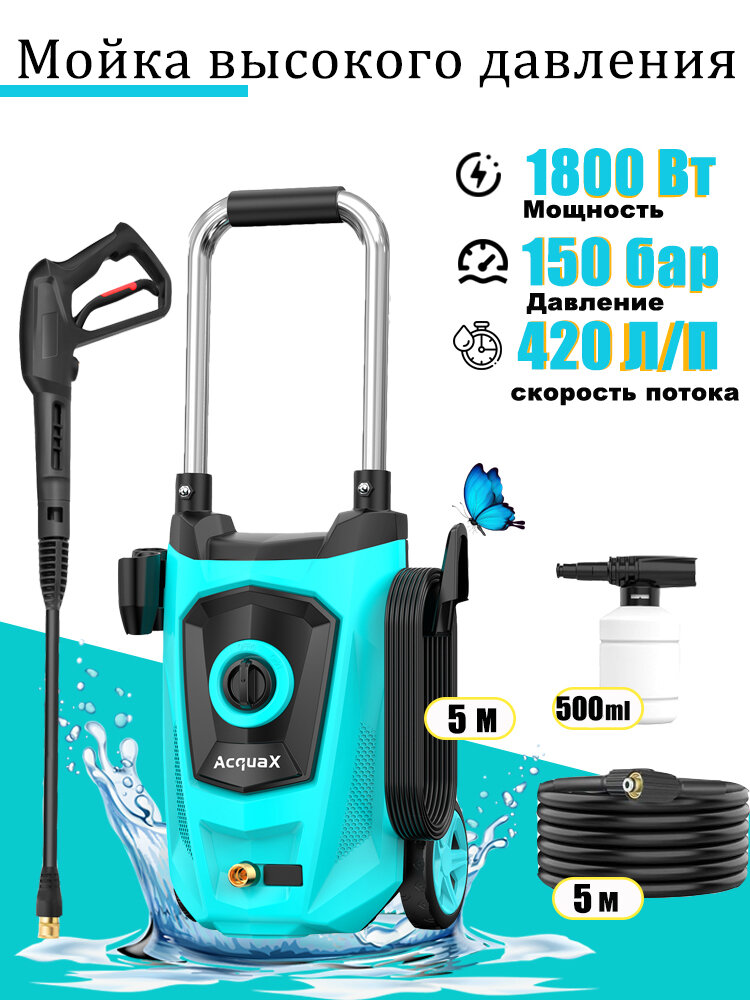 Мойка высокого давления PLUS C403,1800Вт,150бар, 420л/ч, С колесами,16 метров онлайн, Синий, черный