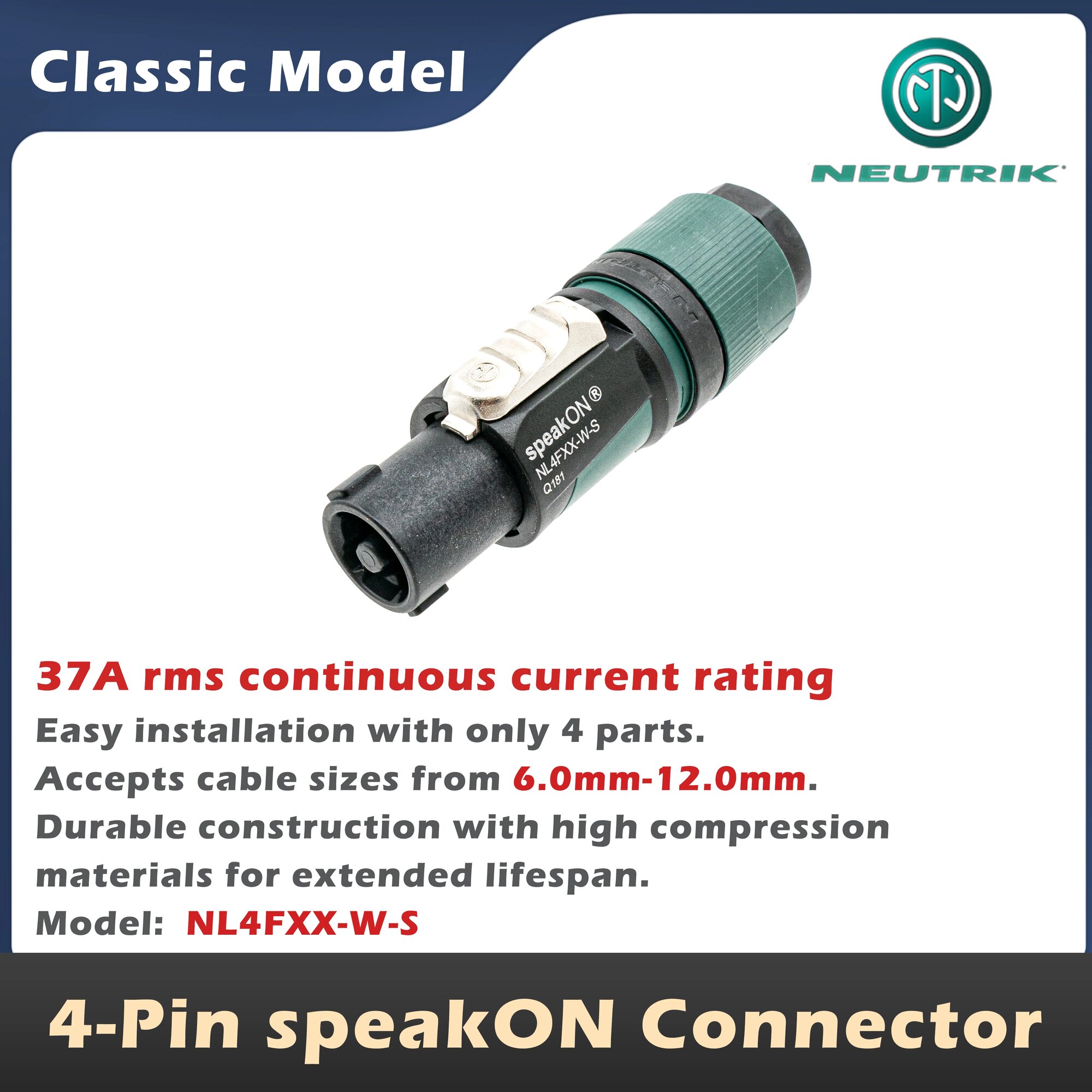 Neutrik NL4FXX-W-S 4-Pin SpeakON разъем для динамика