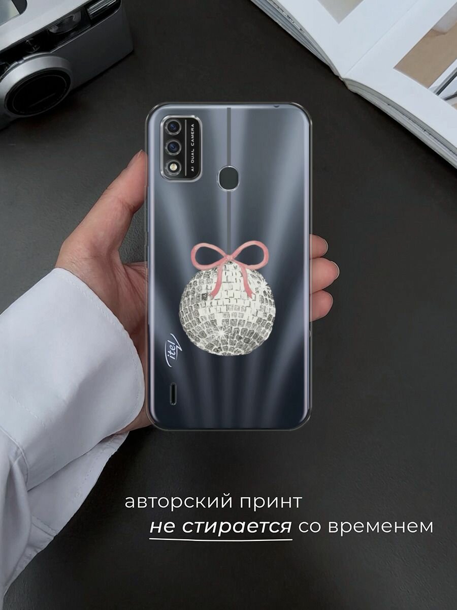 Чехол на Itel A48 / Ител А48 с принтом Новогодний диско шар, прозрачный — фото 1