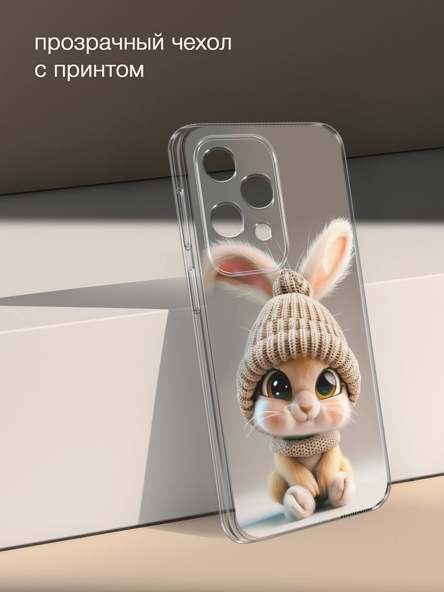 Чехол на Realme 8i / Реалми 8i с принтом "Крольчонок в вязаной шапке" — фото 1
