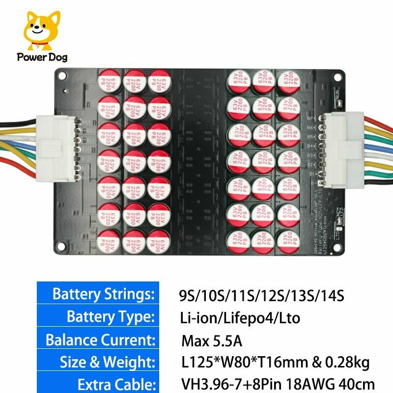 Балансир активный конденсаторный PowerDog 3S 4S 5S 6S 7S 8S 10S 12S 14S 16S 17S 21S Lipo/Lifepo4/LTO 8V-88V 5.5Ампер ток балансировки с акриловым прозрачным корпусом