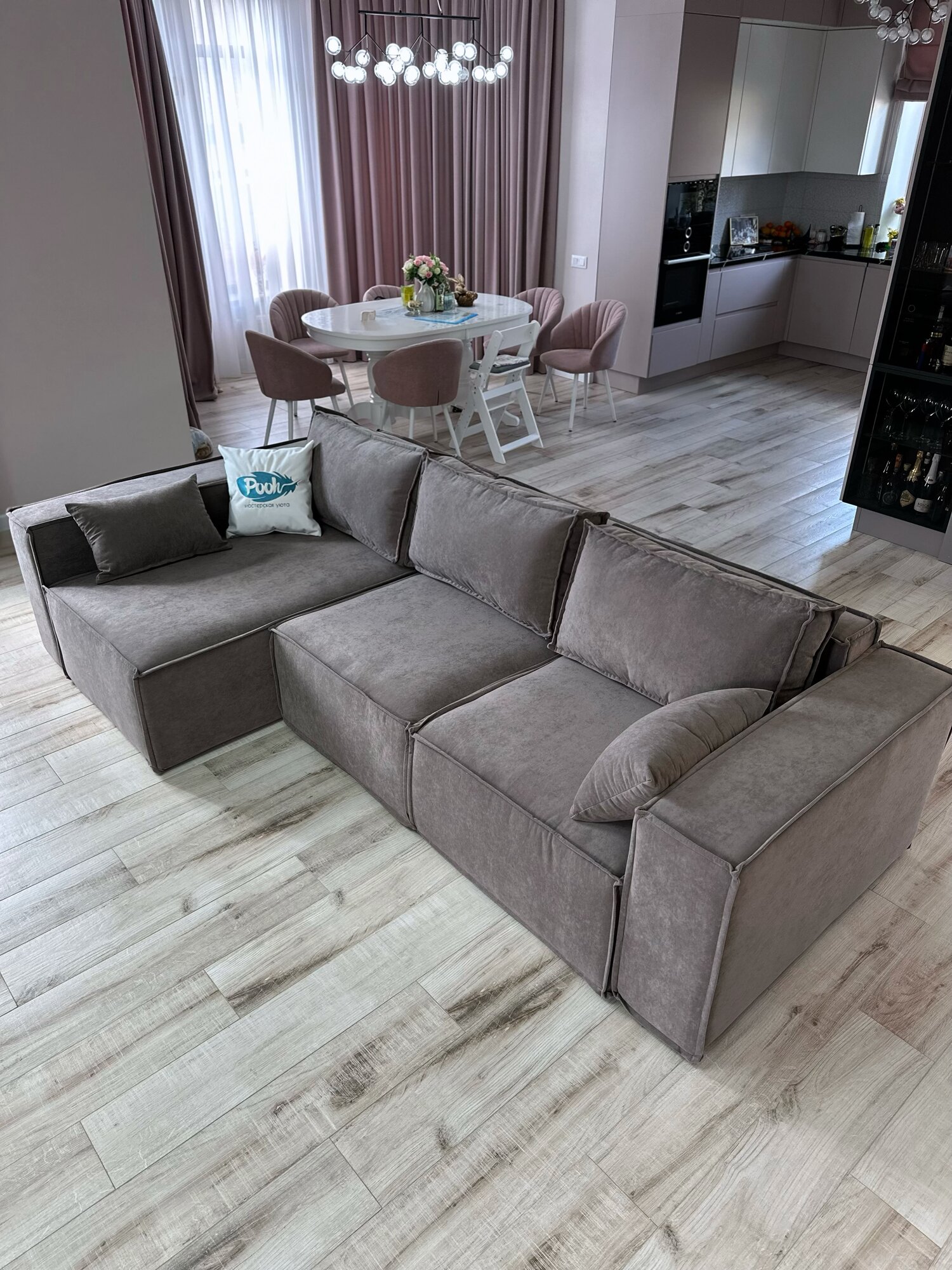 POOH Диван-кровать угловой Лофт velour Stone, механизм еврокнижка Угол Левый