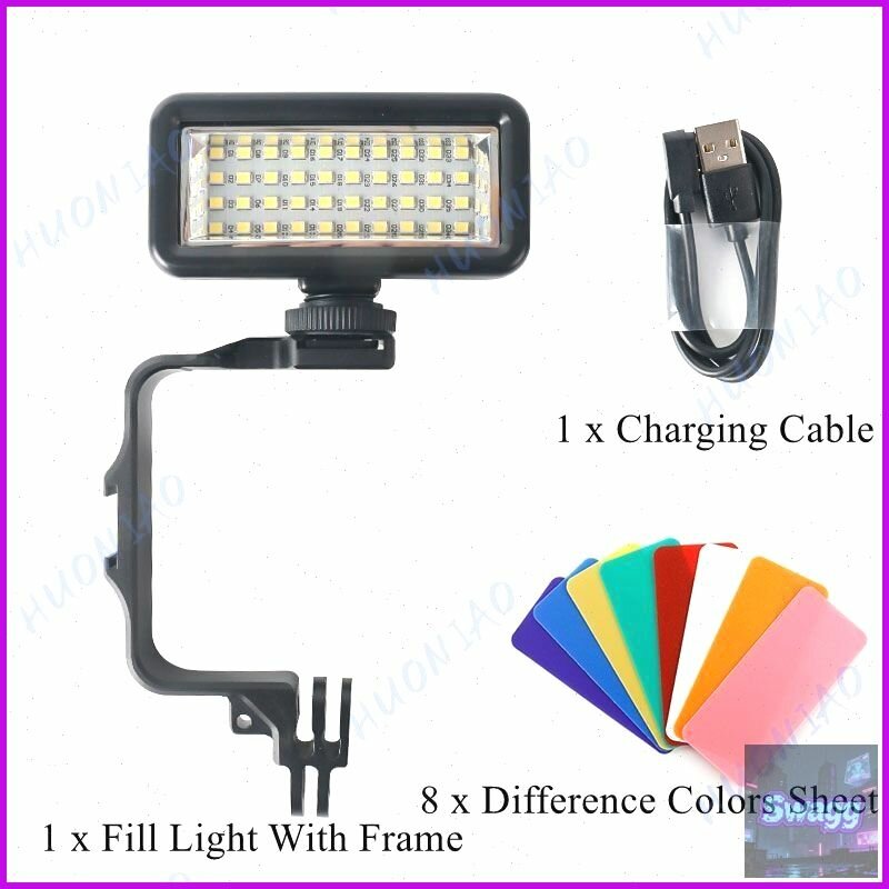 Подводный светодиодный светильник для экшн-камеры черный комплект с кабелем и рамкой