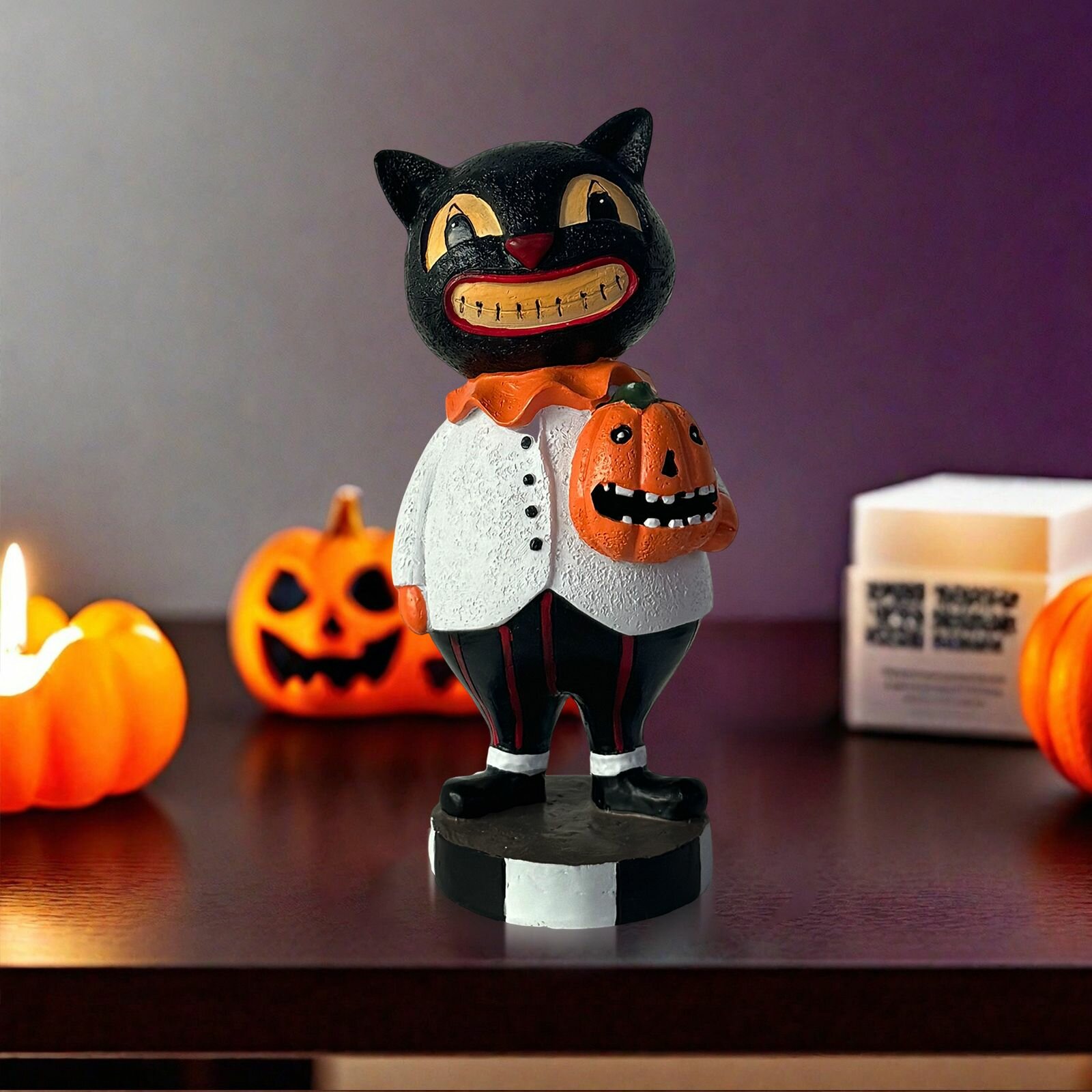 Резиновое украшение для черного кота на Хэллоуин для настольной полки подоконника