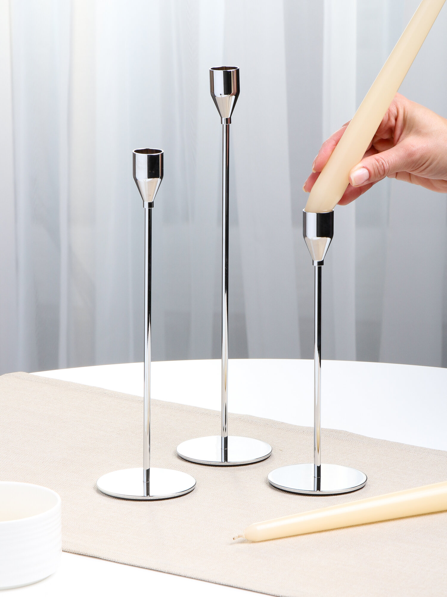 Подсвечник декоративный металл, 3 свечи, 22, 27, 32 см, серебряный, Y4-11102