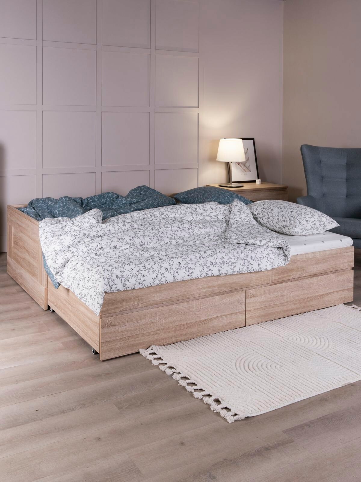 Кровать раздвижная Сириус, с ящиками, 80х200/160х200 см, бежевая, дуб сонома, ГУД лакк