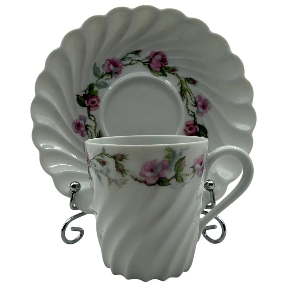 Кофейная пара "Венок из роз", 100 мл, фарфор, 1950-1960 гг, Haviland Limoges, Франция