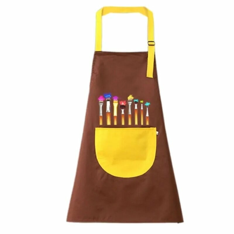Детский художественный фартук, Кофейно - желтая краска b - Большой