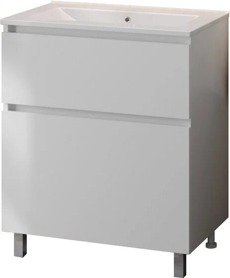 Тумба с раковиной Teymi Laina 70 напольная, 71, 5 см, с ящиками, белая, прямоугольная, в современном стиле, из МДФ, из фарфора