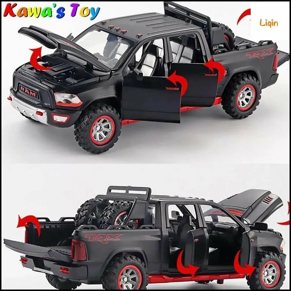 1:32 Dodge RAM 1500 TRX грузовик Внедорожник Коллекционная машинка игрушка металлическая с запасными шинами и багажником-, Чёрный