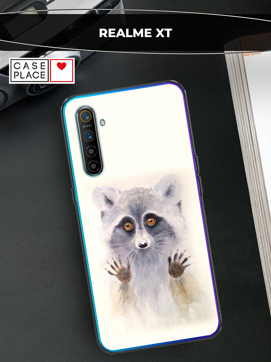 Чехол на Realme XT / Реалми XT с принтом Енот за стеклом