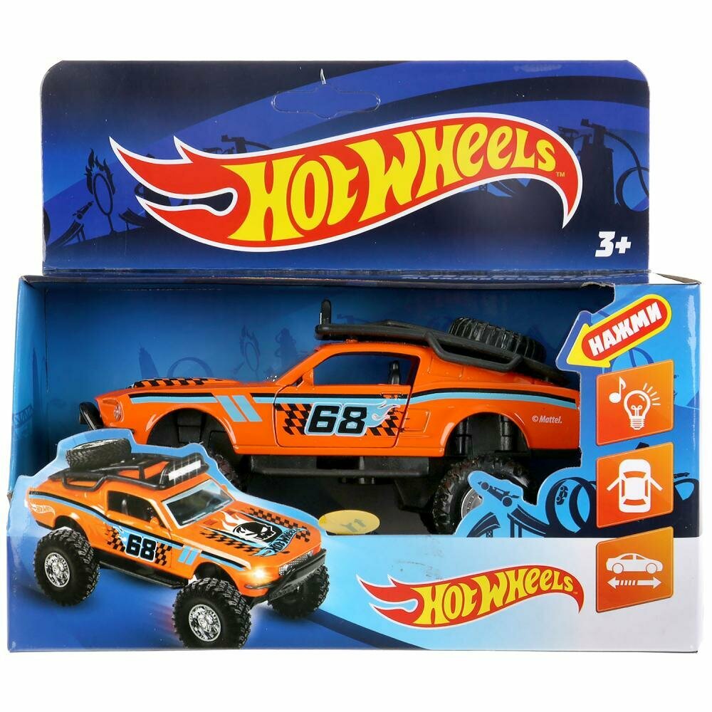 Металлическая машинка Hot Wheels (Хот Вилс) 12,5 см, свет, звук, откр. двери оранжевая