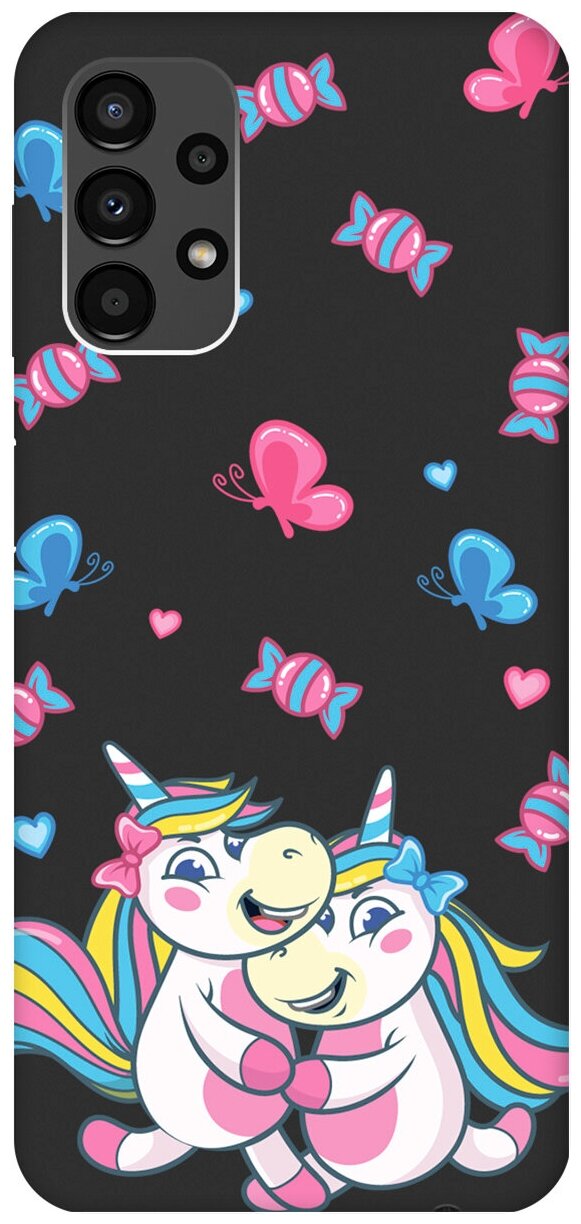 Матовый чехол Unicorns and Candies для Samsung Galaxy A13 4G / Самсунг А13 4Г с 3D эффектом черный