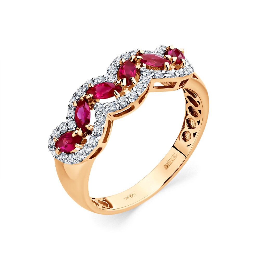 Кольцо, красное золото, 585 проба, рубин, бриллиант