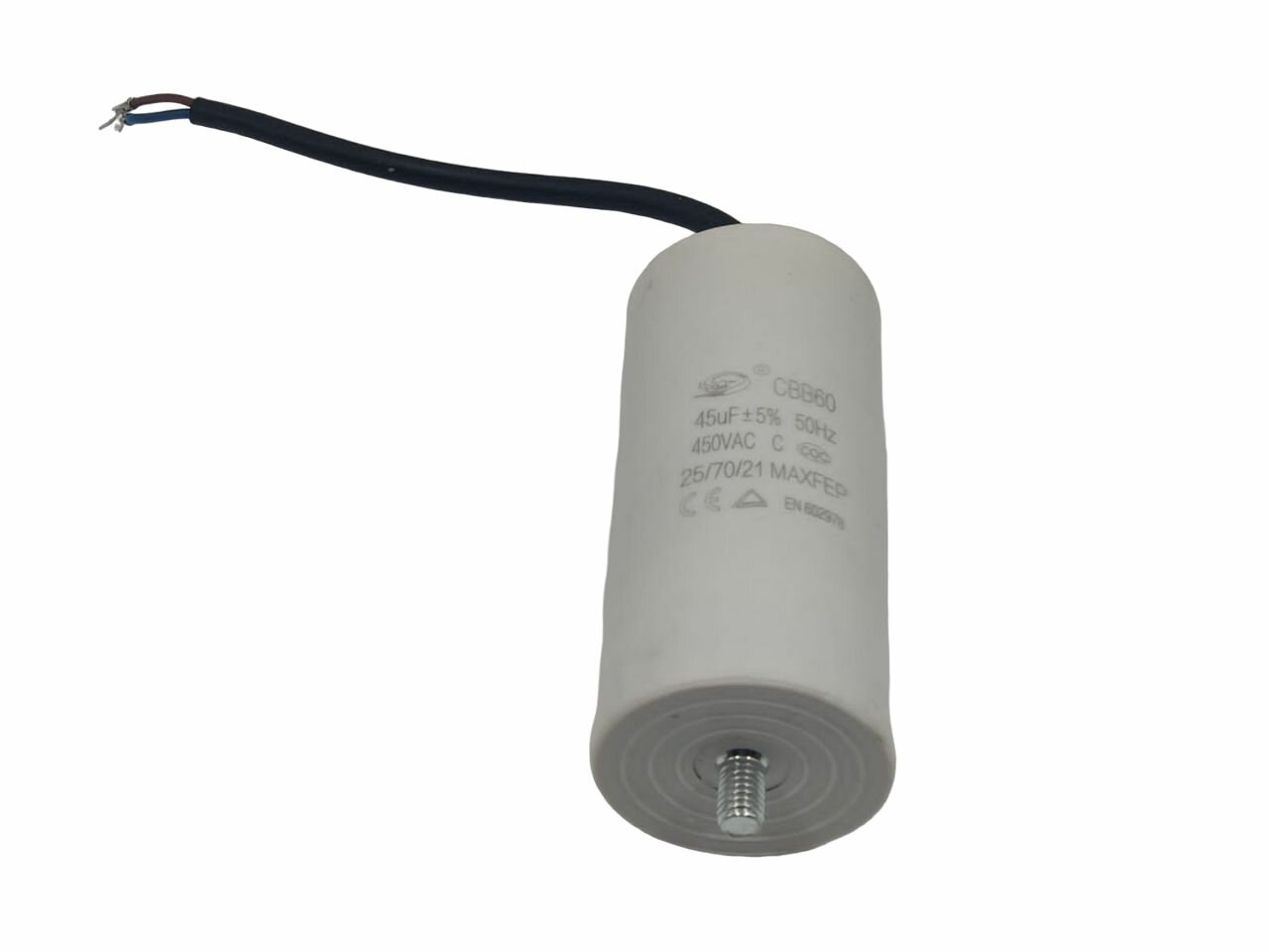 CBB60 45мкФ-450В гибкие выводы+болт, пусковой конденсатор(108х5мм)