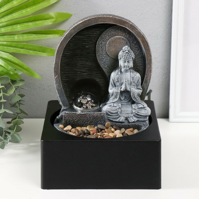 Настольный фонтан КНР Будда под луной, с камнями, от сети подсветка, 18х18х24 см