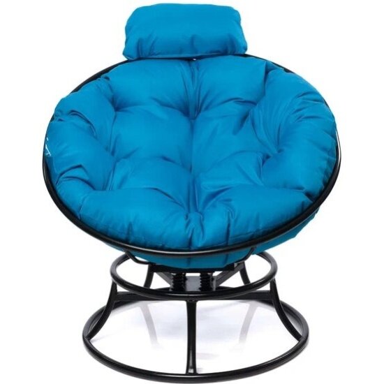 Садовое кресло M-group м-групп папасан пружинка мини без ротанга чёрное, голубая подушка