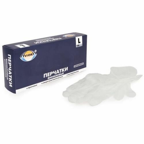 Aviora Перчатки виниловые, неопудренные, одноразовые, размер L, 100 шт. в упаковке