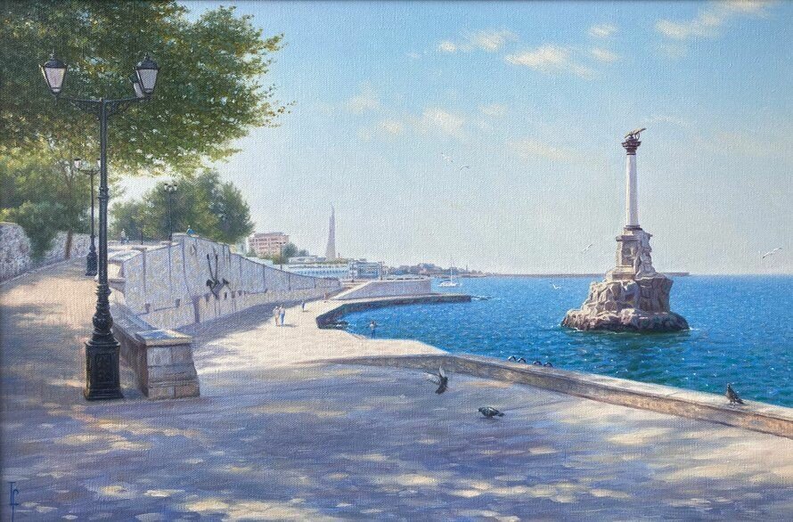 ART-Salon at Oktyabrskaya авторская картина "Город русских моряков. Севастополь", 40х60 см, холст, масло