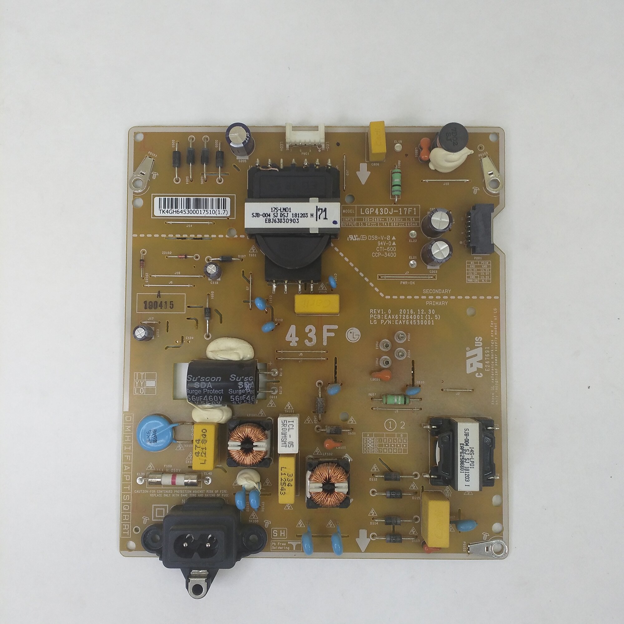 PowerBoard (LGP43DJ-17F1) для телевизора LG 43LK5910PLC Б/У с разбора