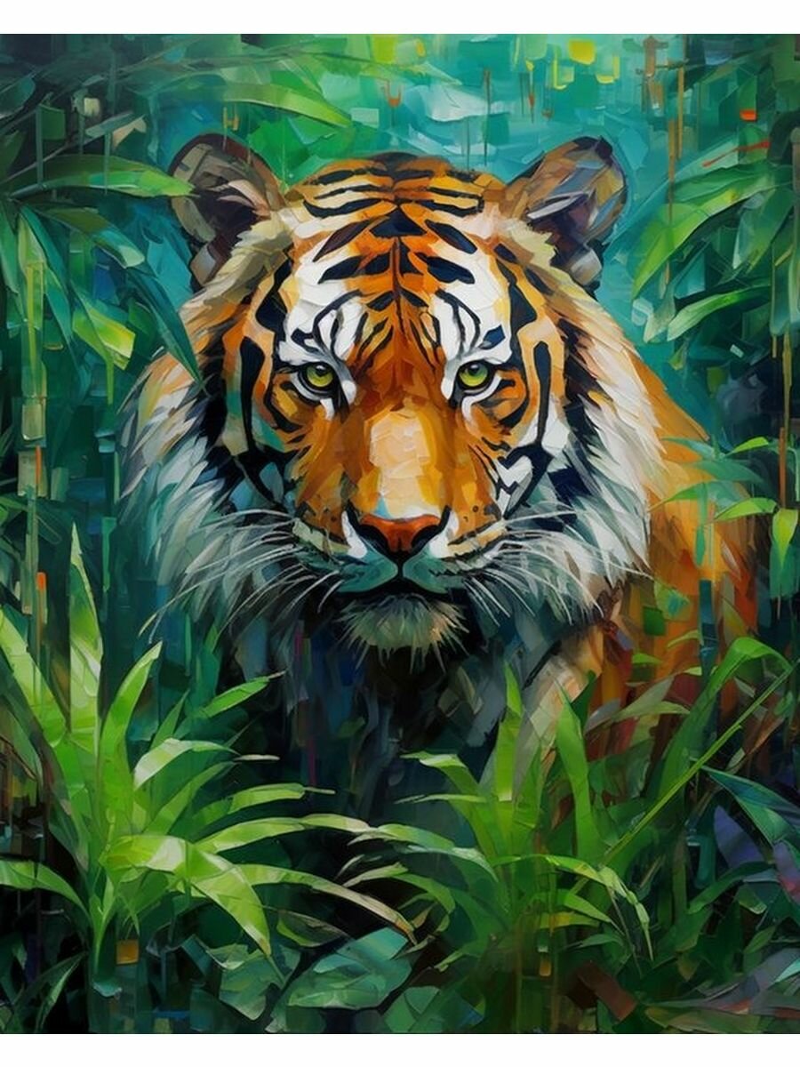 Картина по номерам тигр в джунглях 40х50