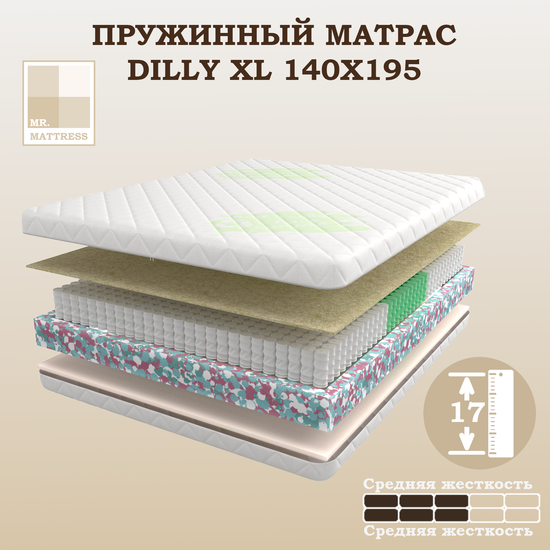 Пружинный матрас со съемным чехлом Mr. Mattress Dilly XL 140x195