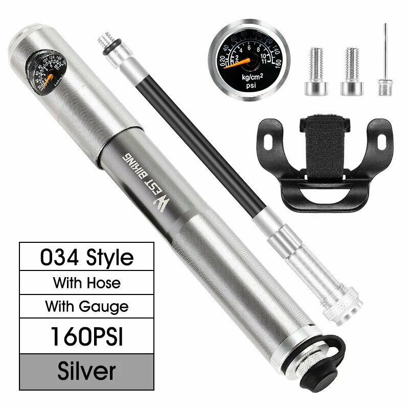 WEST BIKING Портативный велосипедный насос 160PSI Серебряный, 160PSI Silver Gauge