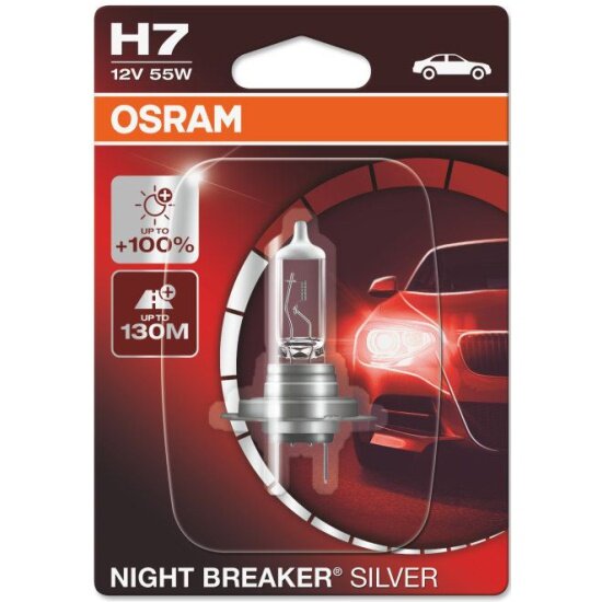 Лампа автомобильная Osram Night Breaker Silver +100% H7 55W PX26d 12V, 1шт, 64210NBS-01B