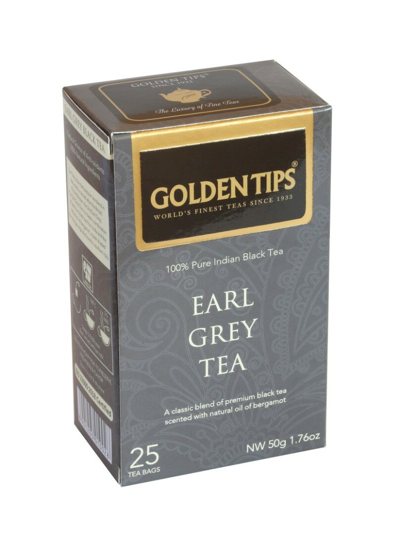 Чай чёрный индийский ТМ "Голден Типс" - Дарджилинг Эрл Грей, пакетированный, 25 шт, 50 гр.