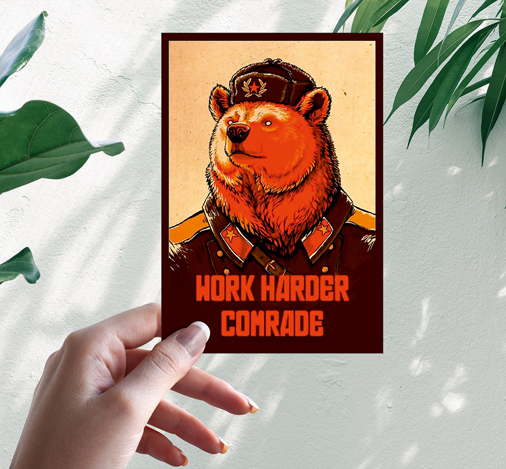 Наклейка Work harder comrade СССР Советский Медведь 20см