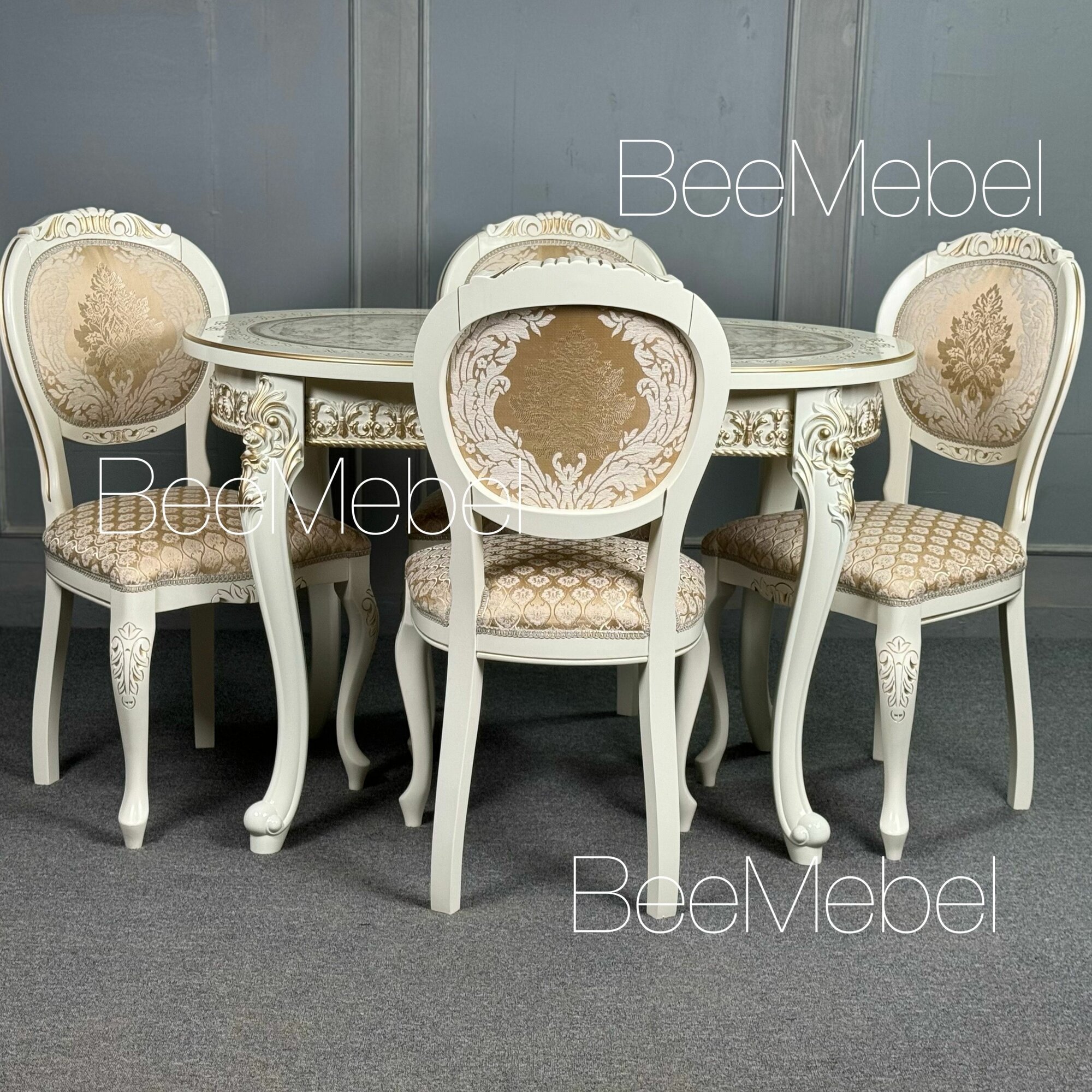 Обеденная группа, стол 120 и 4 стула . Обеденная группа слоновая кость