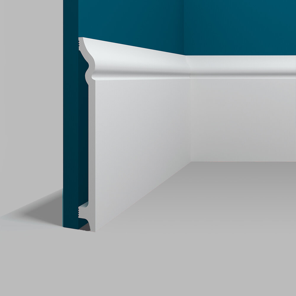 Плинтус Перфект Plus ударопрочный 2000х18х180 мм PP-114 белый напольный под покраску пластиковый полистирол высокий