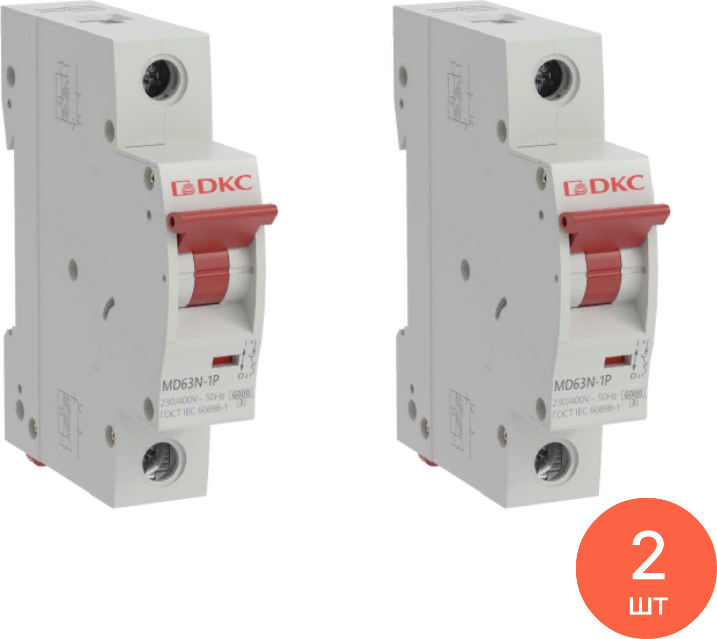 Автоматический выключатель DKC / ДКС YON MD63N модульный, 1P 10А характеристика С, 6кА, MD63N-1PC10 / электроавтомат (комплект из 2 шт)