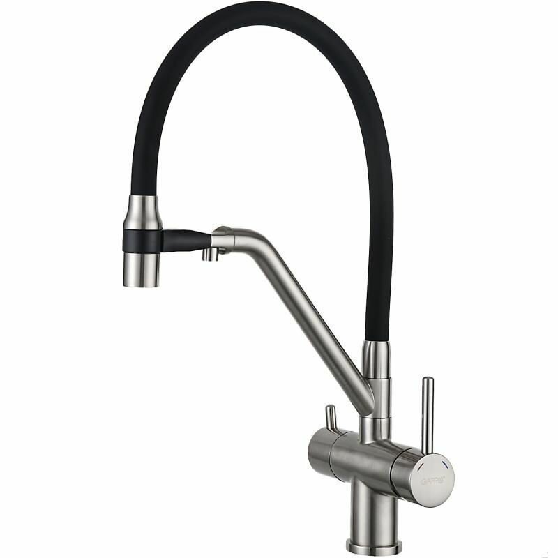 Смеситель для кухонной мойки Gappo G98-85 G4PW39XP8-MW85KJ с гибким изливом и подключением фильтра питьевой воды, сатин, черный